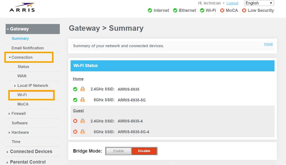 How do I change the WiFi password for Arris 3450 & Arris 9450?