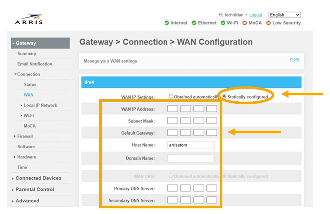 How Do I Set Up My Static IP for an Arris 6450 Modem?